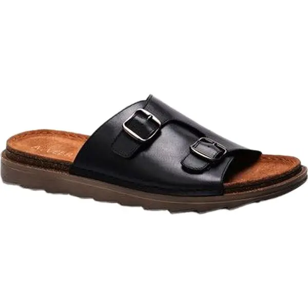 A. VEER Havana Double Strap Sandal - Black Leather