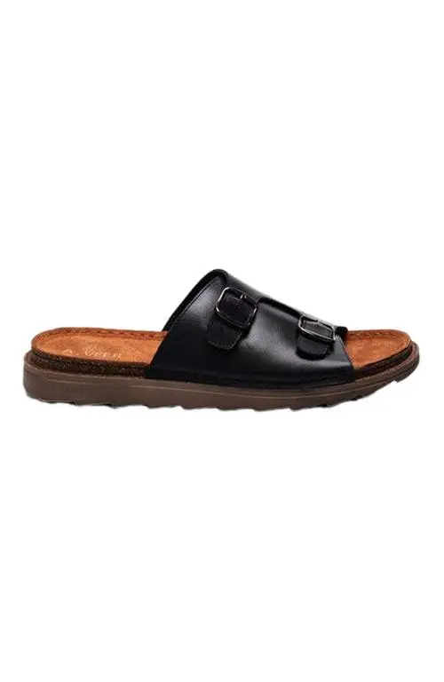 A. VEER Havana Double Strap Sandal - Black Leather