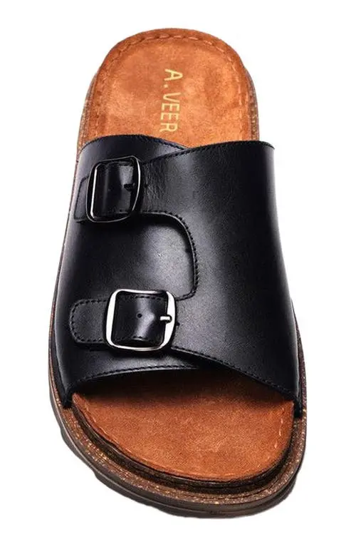 A. VEER Havana Double Strap Sandal - Black Leather