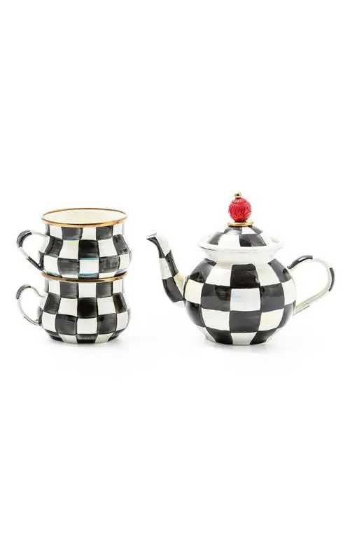 MACKENZIE-CHILDS Courtly Check Enameled Steel Tea Party Set - Black/ White