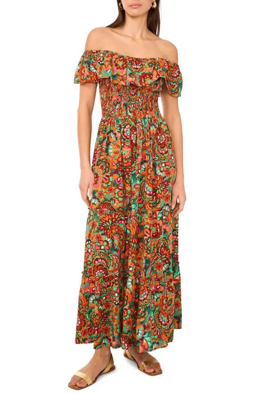 Vince Camuto Floral Off-the-shoulder Tiered Maxi Dress - Chili