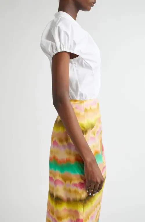 Lela Rose Poplin V-neck Button-up Shirt