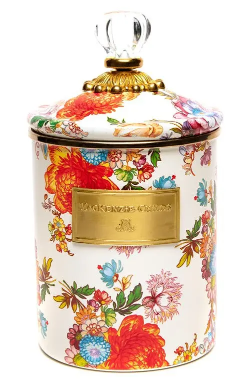 MACKENZIE-CHILDS Flower Market Enameled Steel Medium Canister - White Multi