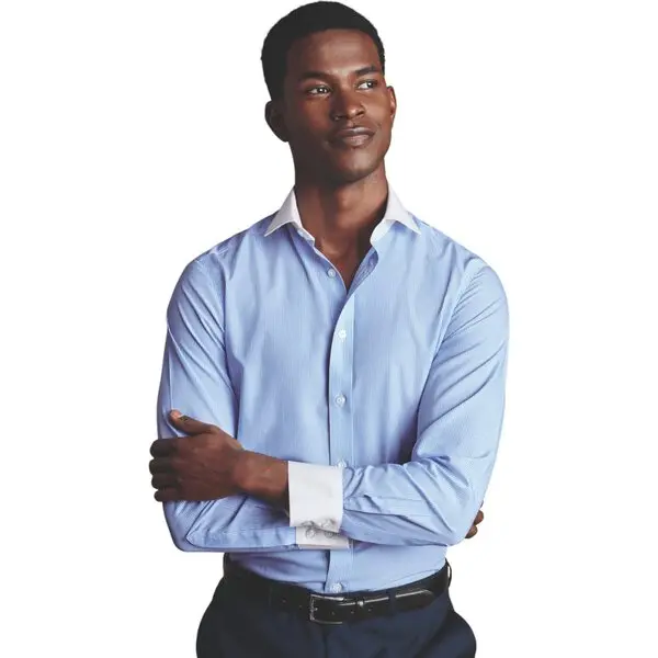 CHARLES TYRWHITT Cutaway Collar Non-iron Bengal Stripe Winchester Shirt