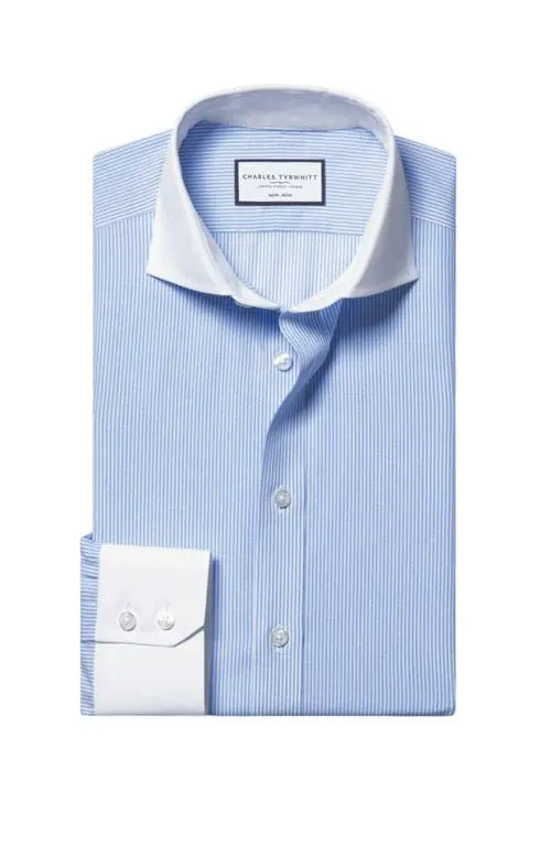 CHARLES TYRWHITT Cutaway Collar Non-iron Bengal Stripe Winchester Shirt