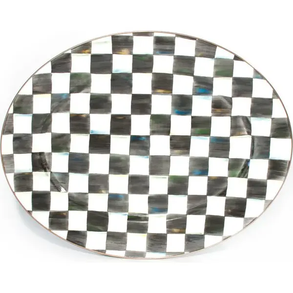 MACKENZIE-CHILDS Courtly Check Large Enameled Steel Oval Platter - Black/ White