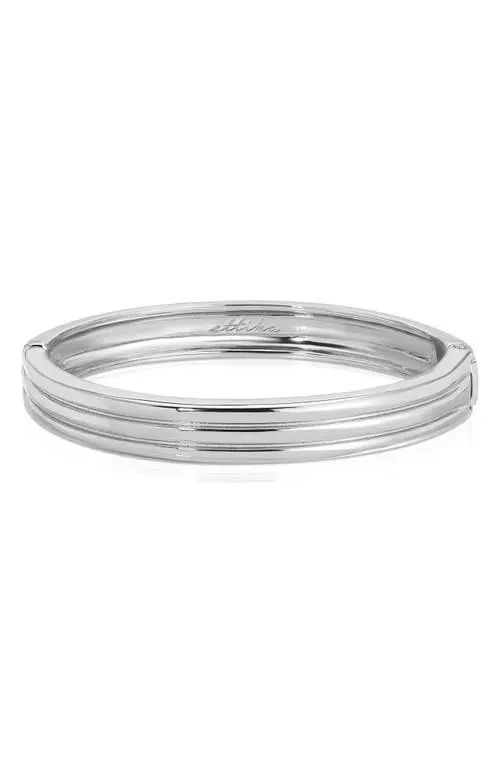 Ettika Etched Hinged Bangle - Silver