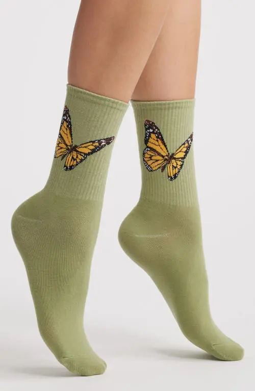 CASA CLARA Mariposa Butterfly Crew Socks - Sage