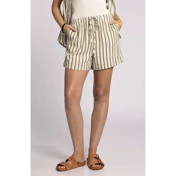 THREAD & SUPPLY Striped Drawstring Shorts - Cream Olive
