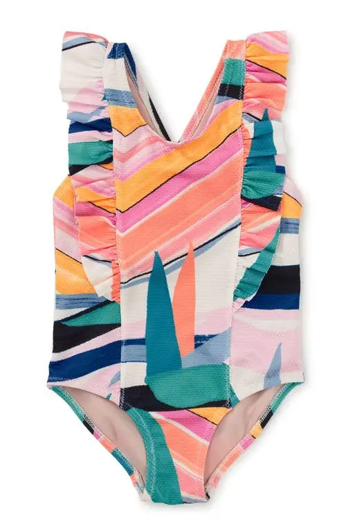 TEA COLLECTION Striped Ruffle One-piece Swimsuit - Bird Of Paradise Stripe