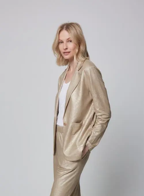 Majestic Filatures Stretch Metallic Linen One-button Blazer