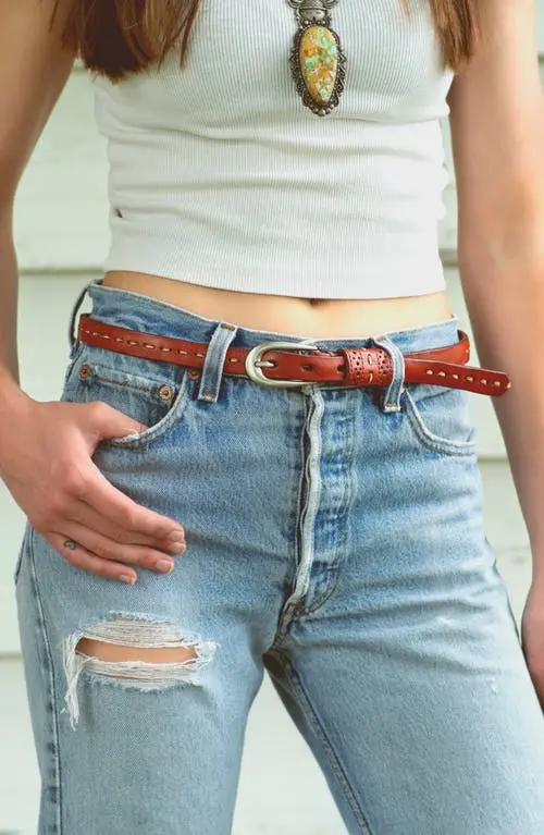 Bed Stu Skinny Leather Belt - Tan