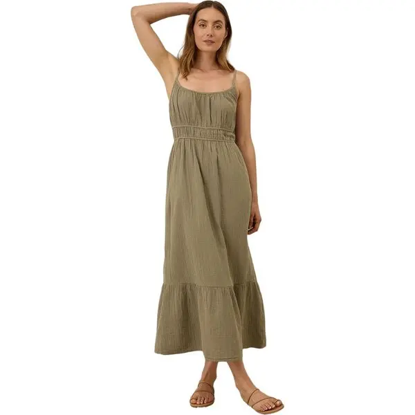 PACT Organic Cotton Cami Maxi Dress - Khaki Green