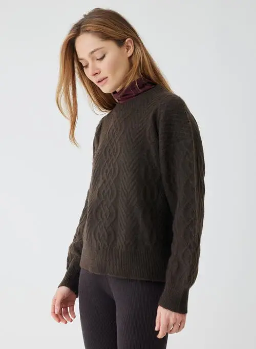 Majestic Filatures Yak Wool Blend Cable Knit Crewneck