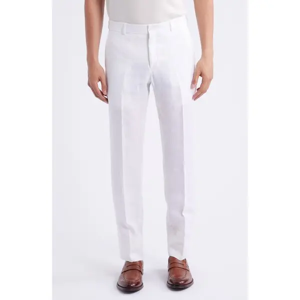 Berle Flat-front Linen Dress Pants - White