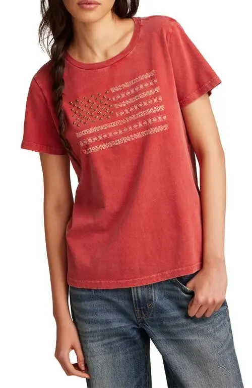 Lucky Brand Flag Stud Embellished Cotton Graphic T-shirt