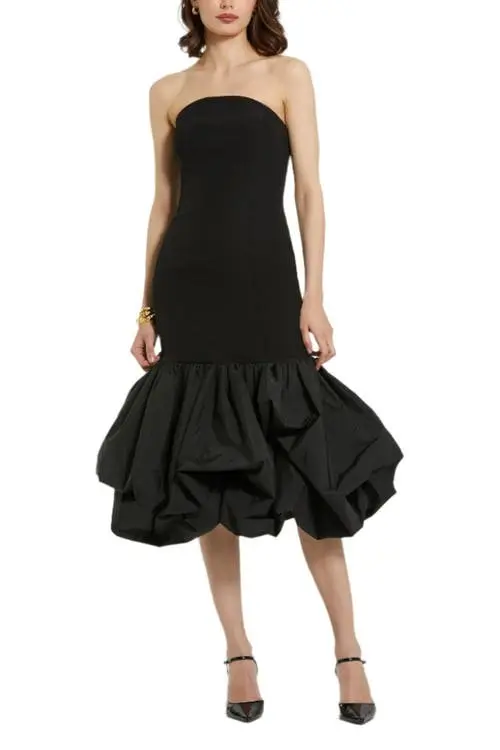 Mac Duggal Crepe Midi Dress With Taffeta Bubble Hem - Black