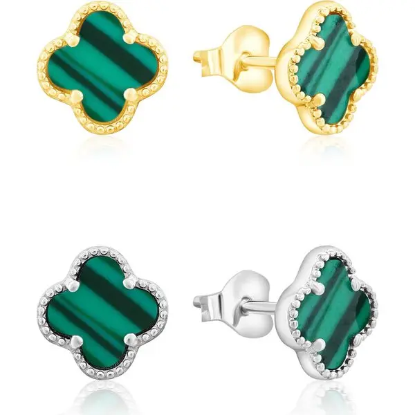 DONATELLO GIAN Sterling Silver Malachite Stud Earrings Set - Green