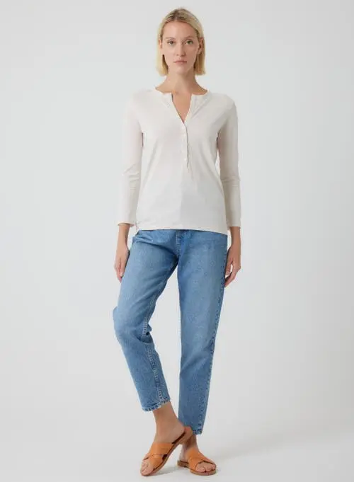 Majestic Filatures Lyocell Cotton Three Quarter Sleeve Henley