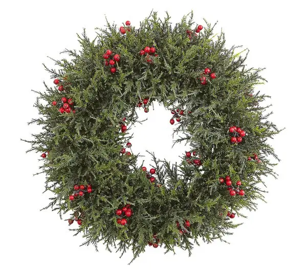 NEARLY NATURAL 20' Cedar Berry Wreath - One-color
