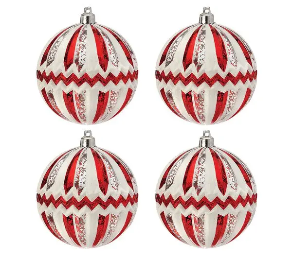 VALERIE PARR HILL 4' Shatterproof Zigzag Stripe Ball Box Of 4 Valerie - One-color