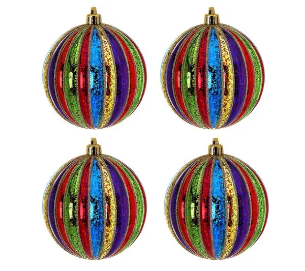 VALERIE PARR HILL 4' Shatterproof Striped Ball Ornament Box Of 4 Valerie - One-color