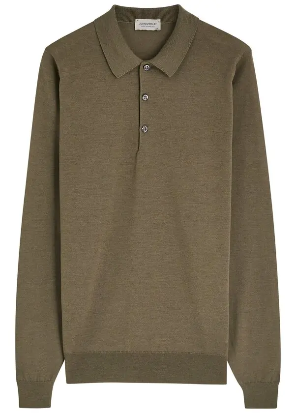 John Smedley Belper Wool Polo Shirt - Khaki