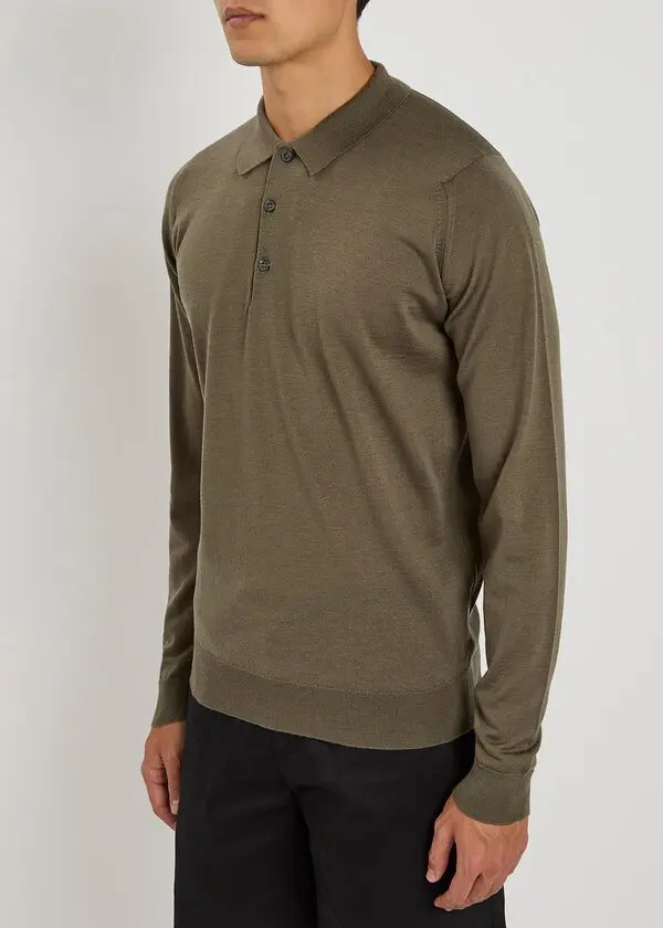 John Smedley Belper Wool Polo Shirt - Khaki