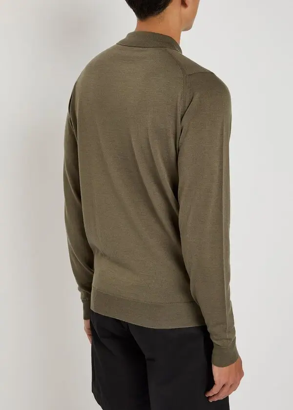 John Smedley Belper Wool Polo Shirt - Khaki