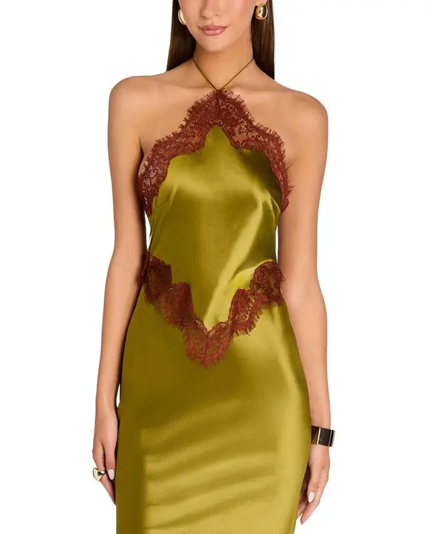 Retrofete Lace Trim Halter Dress - Basil/cigar