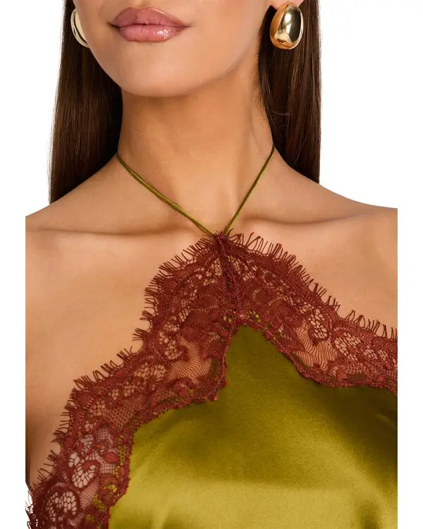Retrofete Lace Trim Halter Dress - Basil/cigar