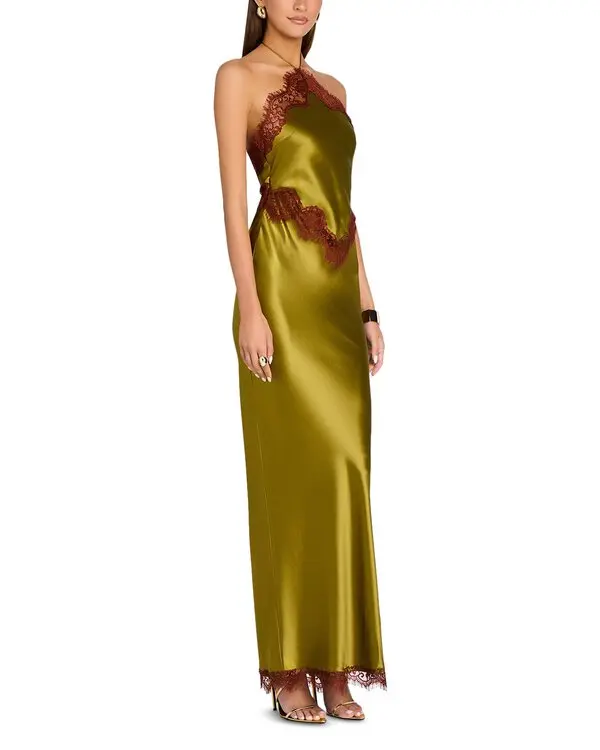Retrofete Lace Trim Halter Dress - Basil/cigar