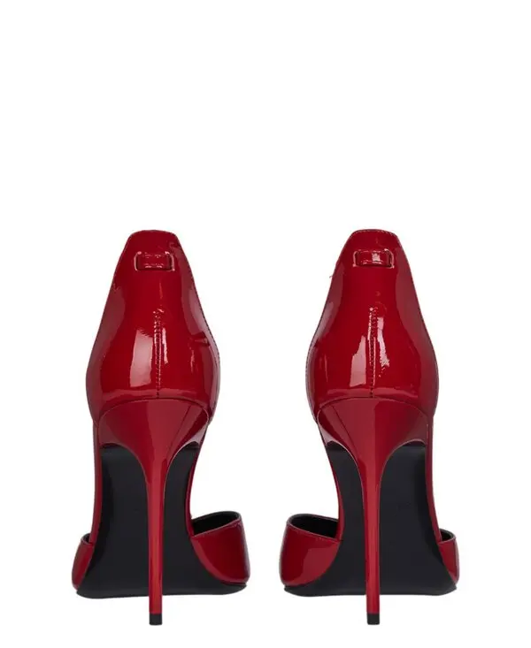 Balmain Patent Leather Stilettos With Pointed Toe And Chain Detailing - Red