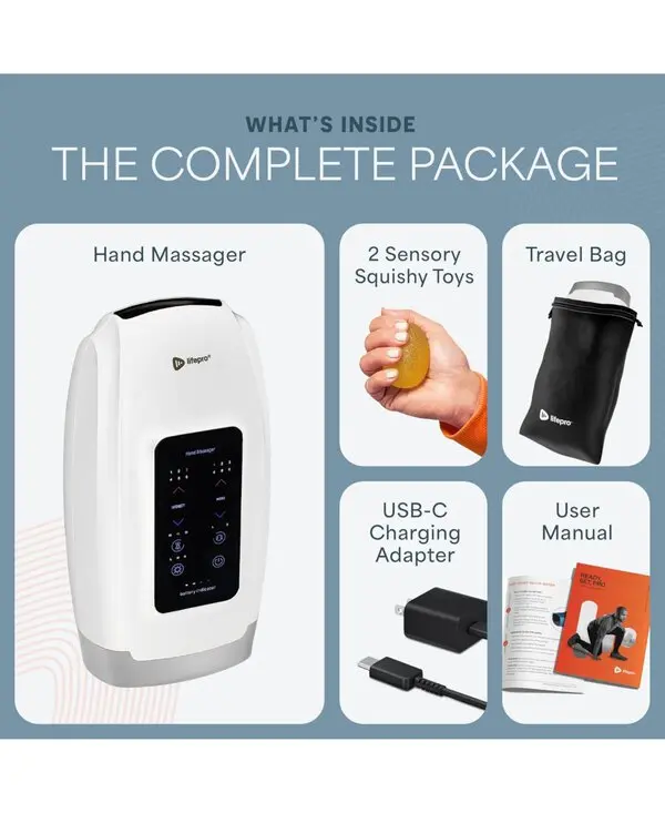 LIFEPRO Legra Hand Massager With Heat & Compression – Finger - White
