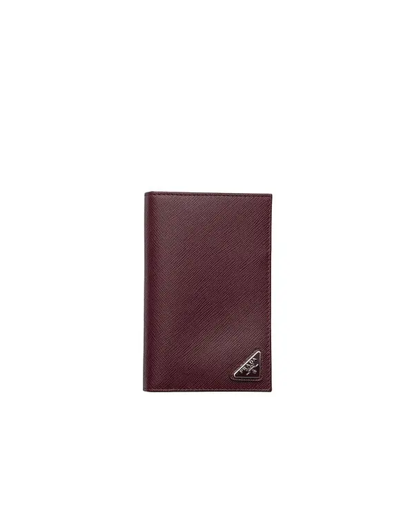 Prada Saffiano Leather Passport Holder - Burgundy