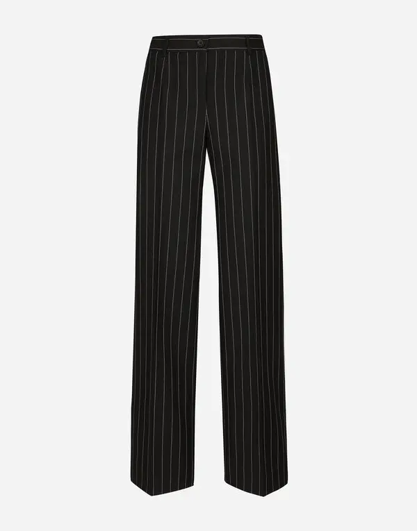 Dolce & Gabbana Flared Pinstripe Woolen Pants - Black