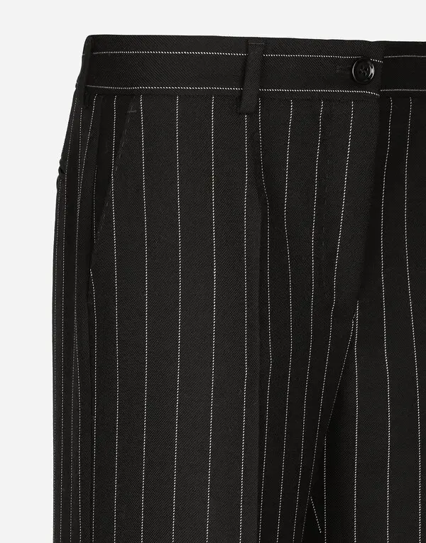 Dolce & Gabbana Flared Pinstripe Woolen Pants - Black