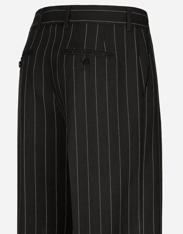 Dolce & Gabbana Flared Pinstripe Woolen Pants - Black