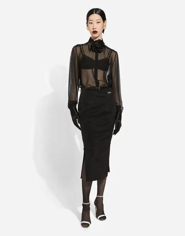 Dolce & Gabbana Silk Chiffon Shirt With Satin Details - Black