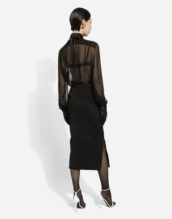 Dolce & Gabbana Silk Chiffon Shirt With Satin Details - Black