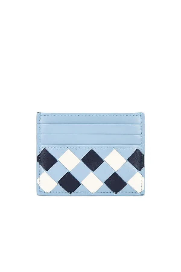 Bottega Veneta Intrecciato Credit Card Case In Blue - Abyss  Ice  & White