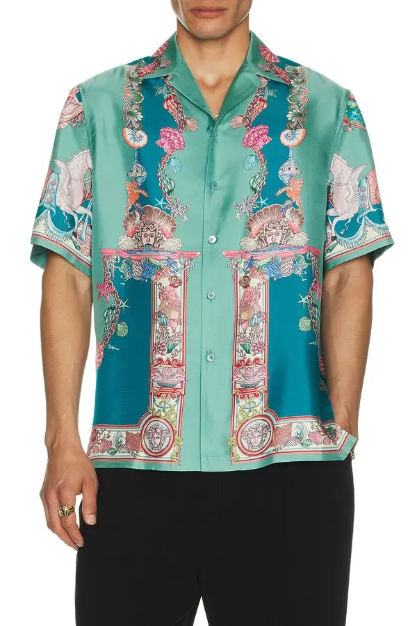 Versace Coral Theatre Print Shirt In Sage - Sea Green