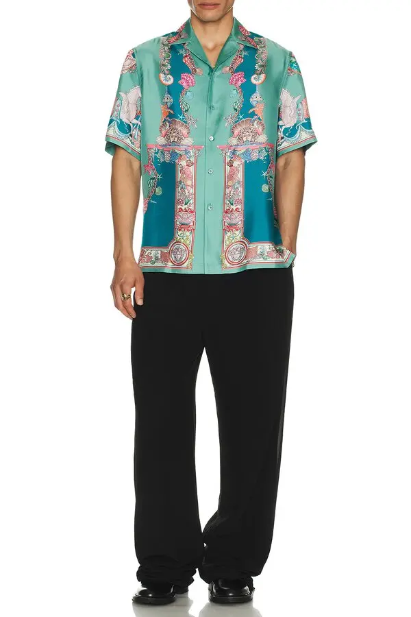 Versace Coral Theatre Print Shirt In Sage - Sea Green