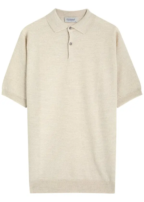 John Smedley Textured Fine-knit Wool Polo Shirt