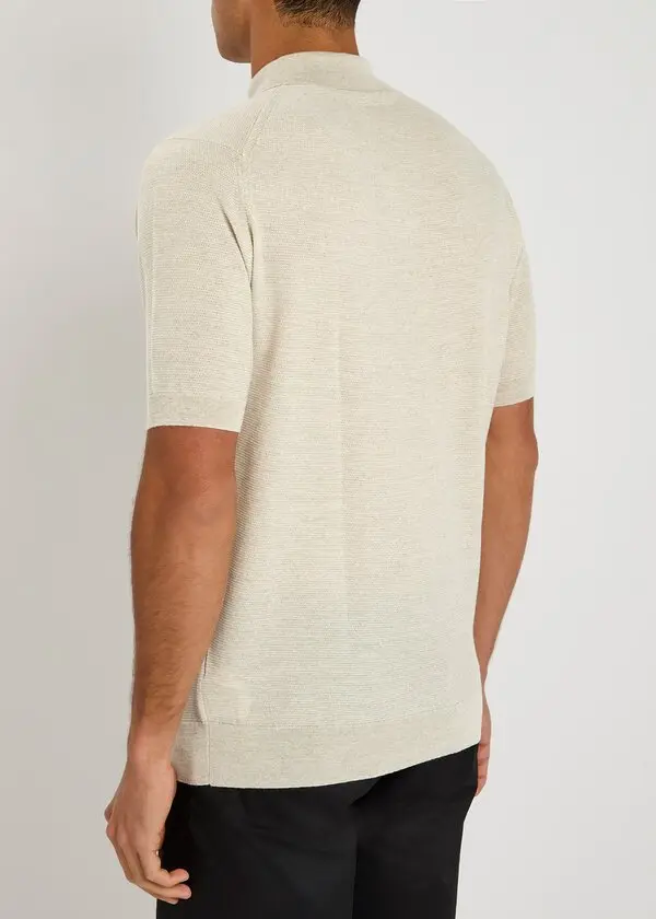 John Smedley Textured Fine-knit Wool Polo Shirt