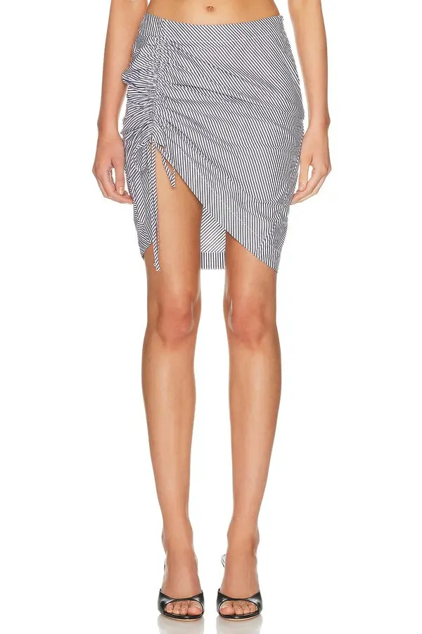 FLEUR DU MAL Poplin Draped Ruched Skirt - Black Stripe