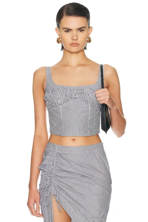 FLEUR DU MAL Poplin Bustier Top - Black Stripe