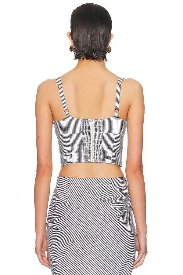 FLEUR DU MAL Poplin Bustier Top - Black Stripe