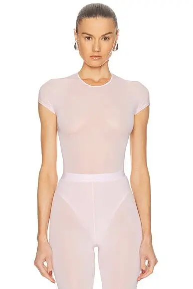 Wardrobe.NYC Sheer Cap Sleeve Bodysuit - Blush