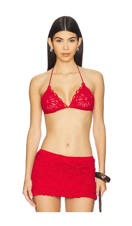Norma Kamali Scallop Bra Top In Red - Tiger Red
